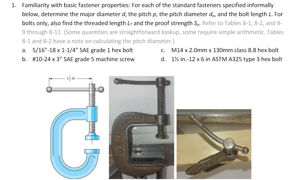 Solved 1. Familiarity with basic fastener properties: For | Chegg.com