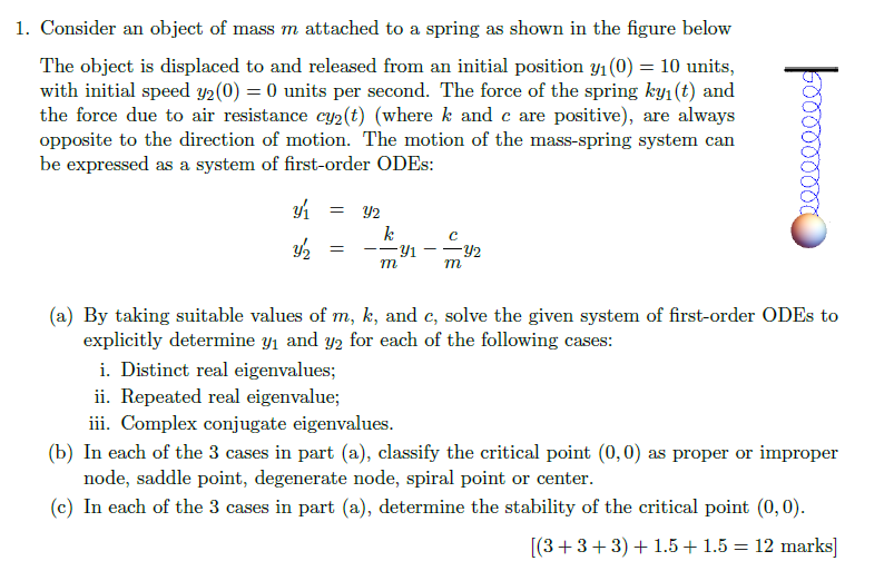 Solved 1. Consider an object of mass m attached to a spring | Chegg.com