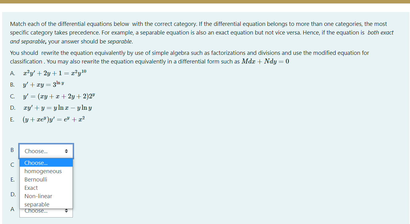Solved Match each of the differential equations below with | Chegg.com