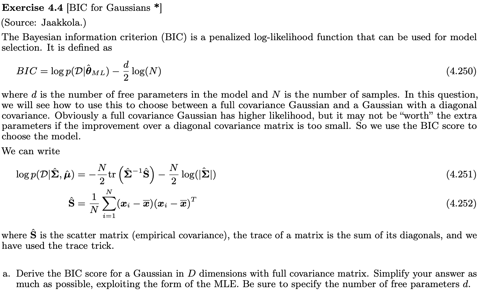 Solved Exercise 4.4 [BIC for Gaussians *] (Source: | Chegg.com