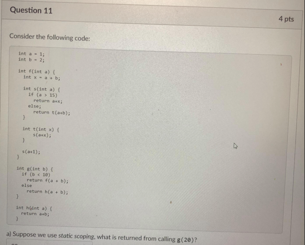 Solved c. suppose we use static scoping, what is return from | Chegg.com