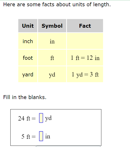 Solved Here are some facts about units of length. Fill in | Chegg.com