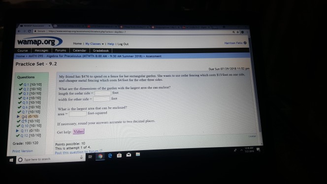 Solved wamap.orgHame Home> MATH 09. Algebra for Precaladus | Chegg.com