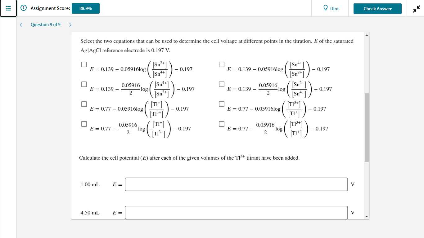 Solved Assignment Score: 88.9% Hint Check Answer X