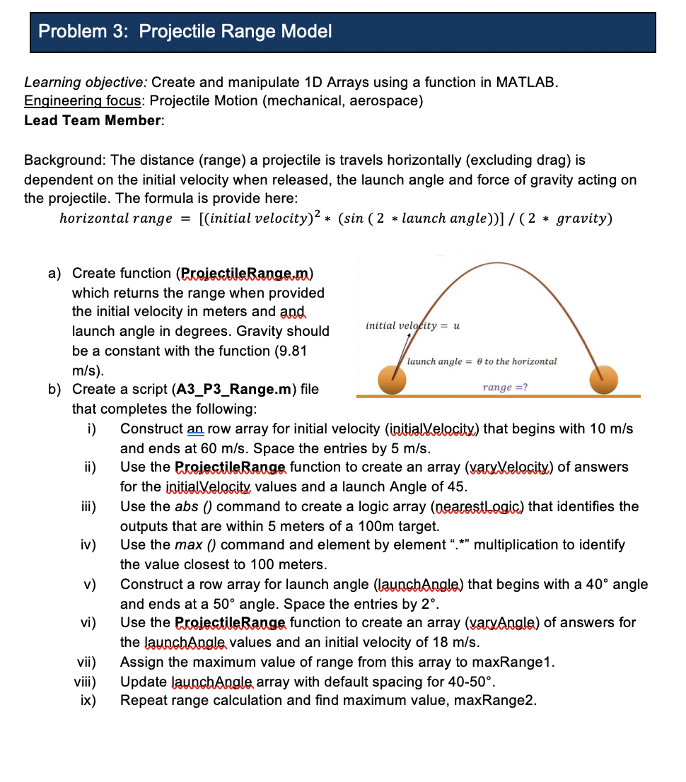 Solved Problem 3: Projectile Range Model Learning objective: | Chegg.com