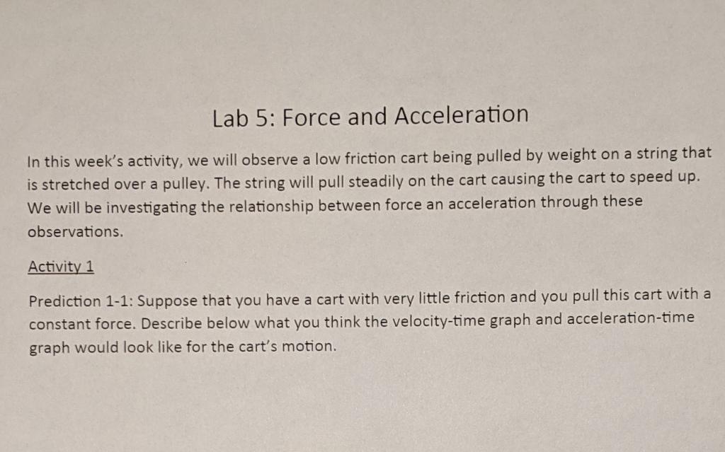 Solved Lab 5: Force and Acceleration In this week's | Chegg.com