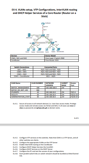 EX 4. VLANs setup, VTP Configurations, InterVLAN | Chegg.com