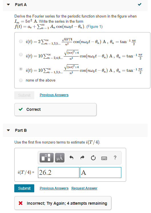 Solved i(t) 0 T/2 Vm ri Part A Derive the Fourier series | Chegg.com