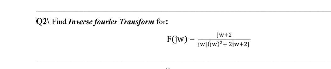 Solved Q2\ Find Inverse fourier Transform for: F(jw) jw+2 | Chegg.com