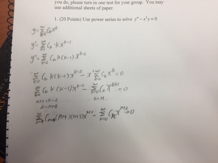Solved Use power series to solve y" - x^2y = 0 | Chegg.com