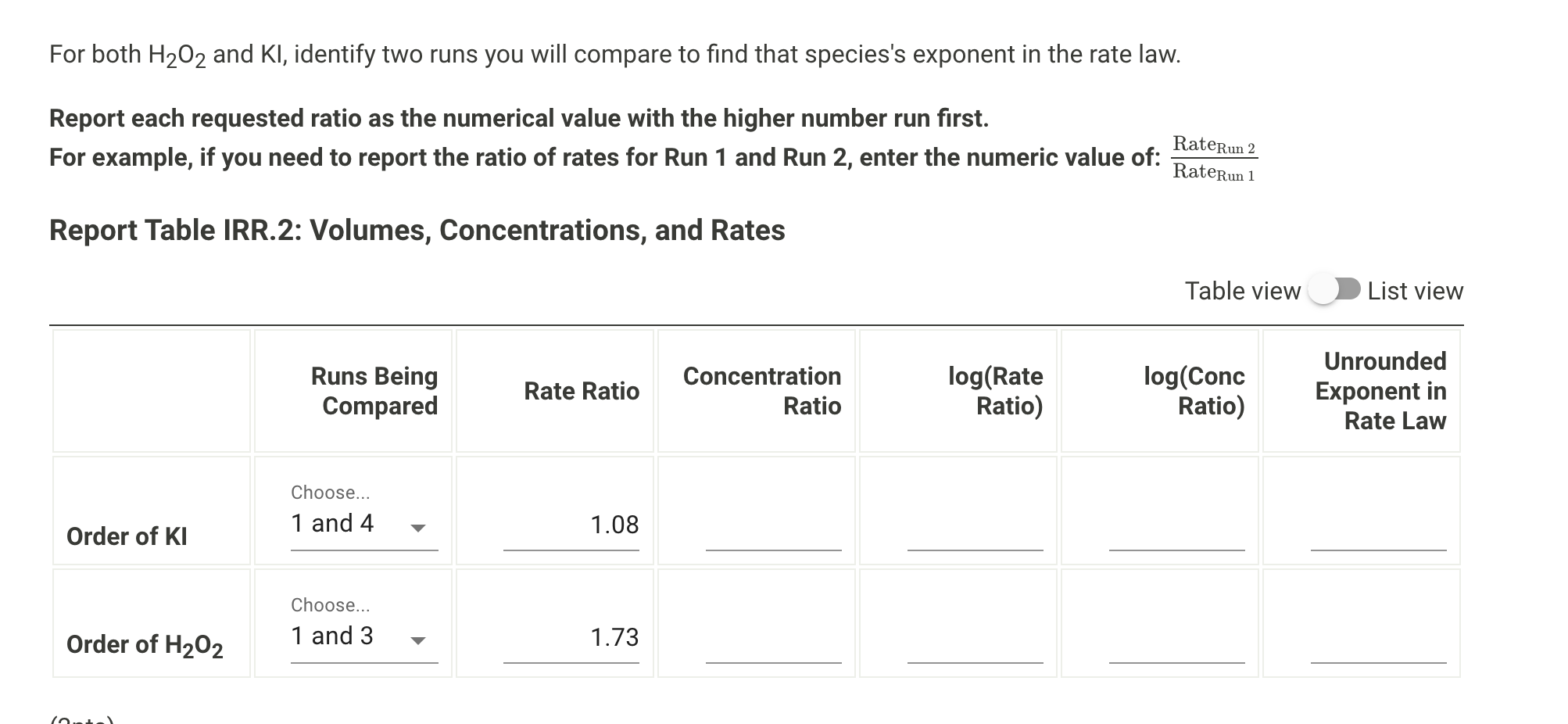 Solved Report Table IRR.1: Volumes, Concentrations, and | Chegg.com