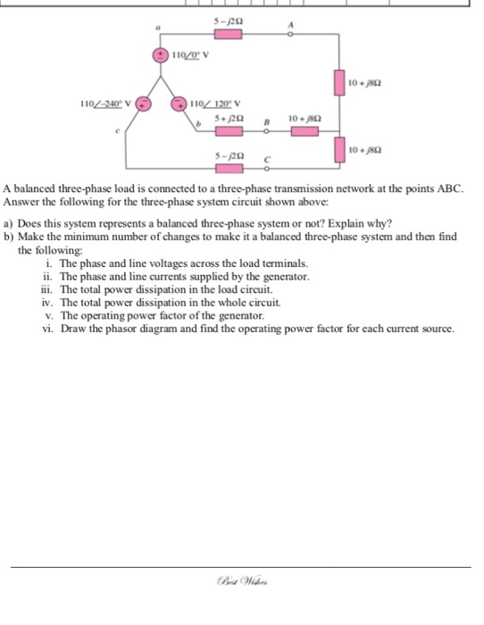 Solved A balanced three-phase load is connected to a | Chegg.com