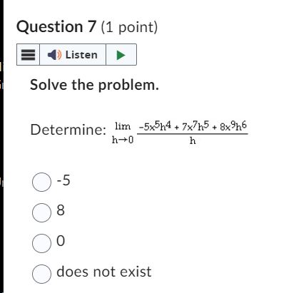 Solved Question 7 (1 ﻿point)Solve the problem.Determine: | Chegg.com