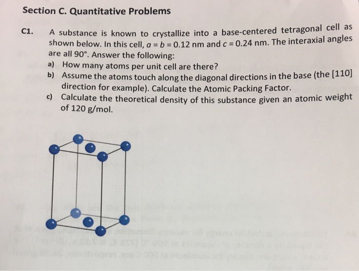 Solved A substance is known to crystallize into a | Chegg.com