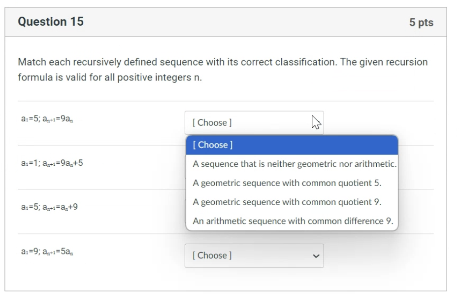 Solved Question 15Match each recursively defined sequence | Chegg.com