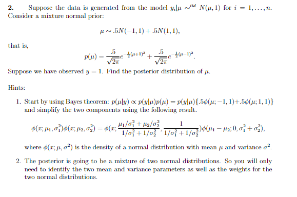 Solved Suppose the data is generated from the model | Chegg.com