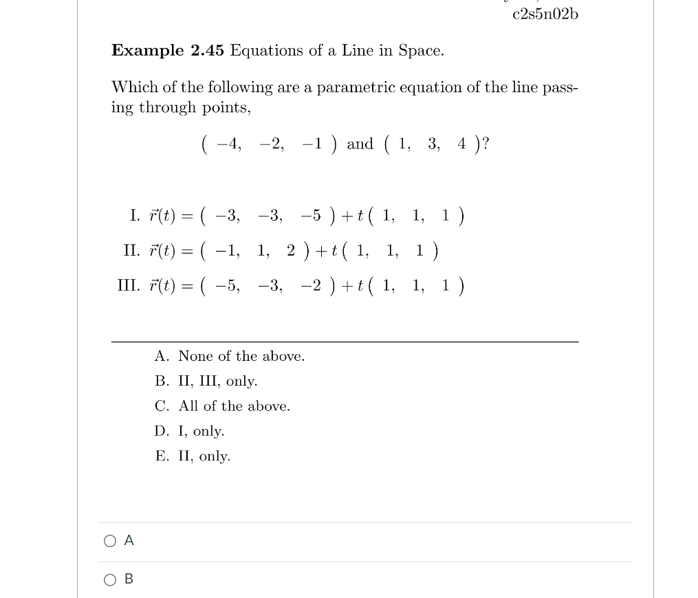 Solved Example 2.45 Equations of a Line in Space. Which of | Chegg.com