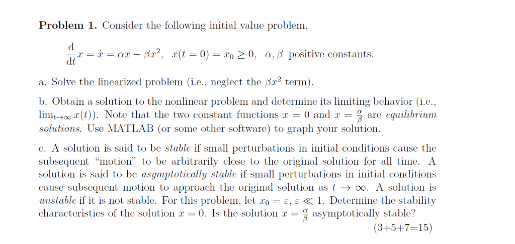 Solved Problem 1. Consider the following initial value | Chegg.com