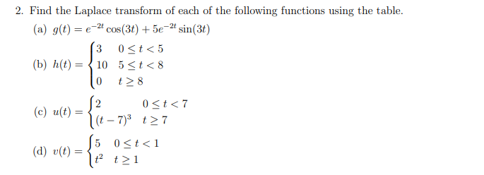 Solved 2. Find the Laplace transform of each of the | Chegg.com