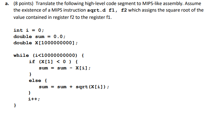 Solved a. (8 ﻿points) ﻿Translate the following high-level | Chegg.com