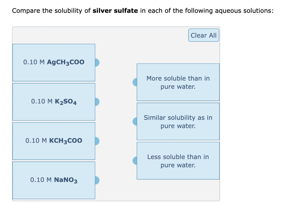 Solved Compare the solubility of silver sulfate in each of | Chegg.com
