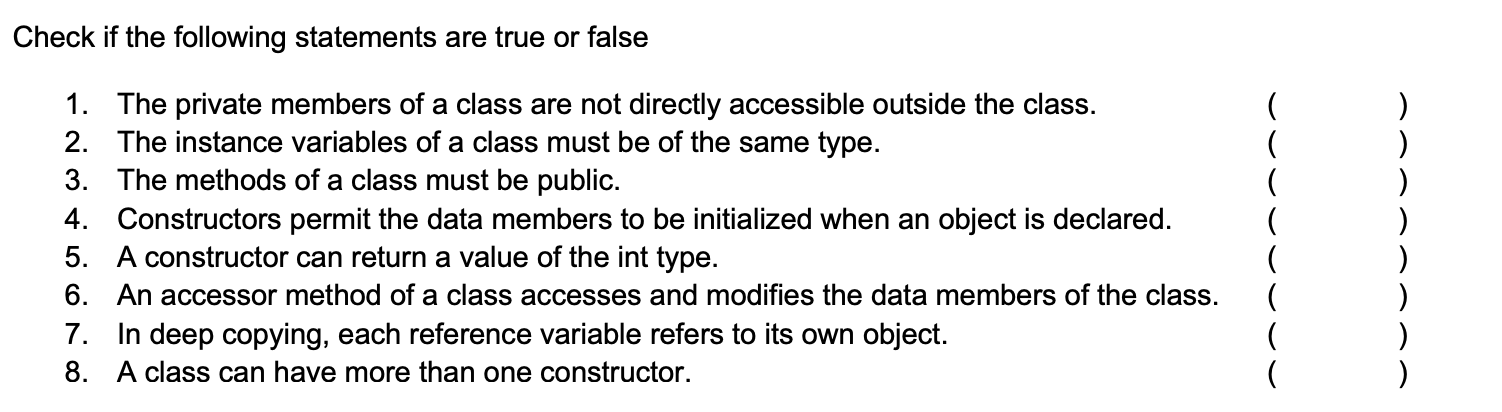 Solved Check if the following statements are true or false | Chegg.com