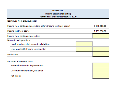 Solved Maher Inc. reported income from continuing operations | Chegg.com