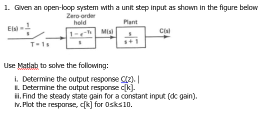 Solved 1. Given an open-loop system with a unit step input | Chegg.com