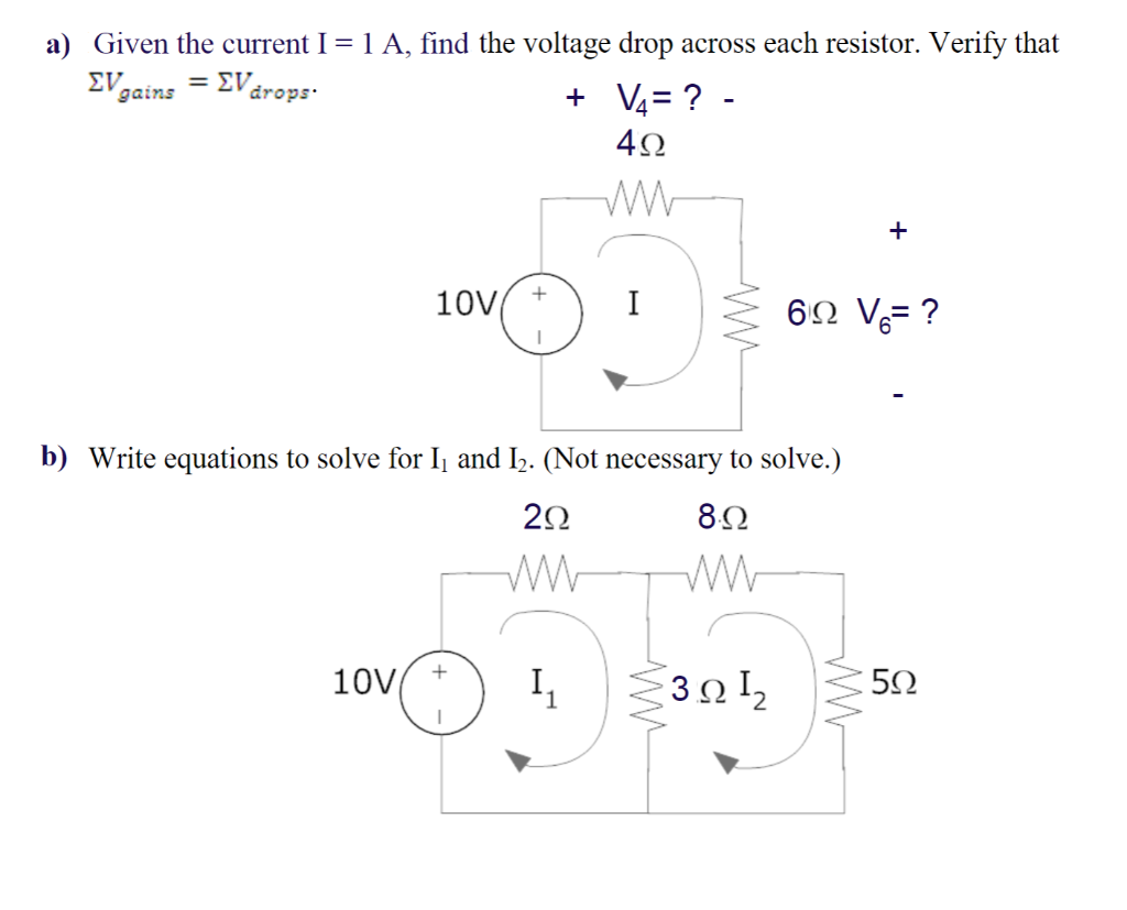 Solved a) Given the current I=1 A, find the voltage drop | Chegg.com