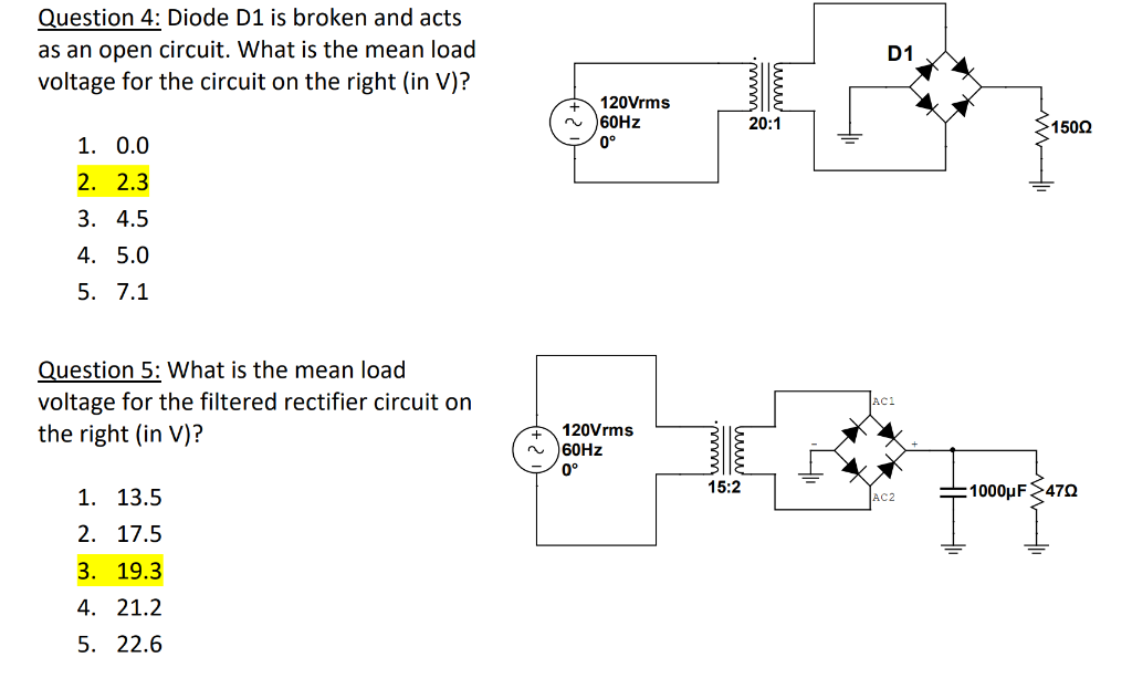 Solved Question 4: Diode D1 is broken and acts as an open | Chegg.com