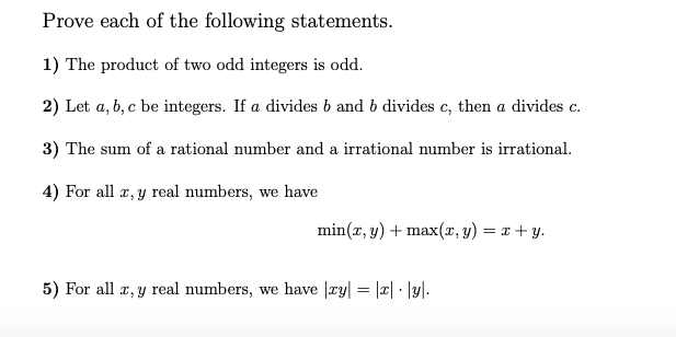 Solved Prove each of the following statements. 1) The | Chegg.com