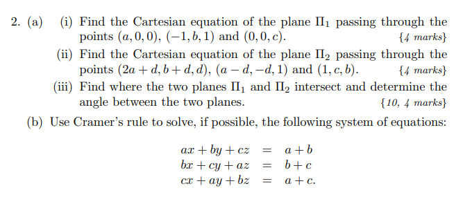 Solved (a) (i) Find the Cartesian equation of the plane Π1 | Chegg.com