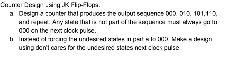 Solved Counter Design using JK Flip-Flops. a. Design a | Chegg.com