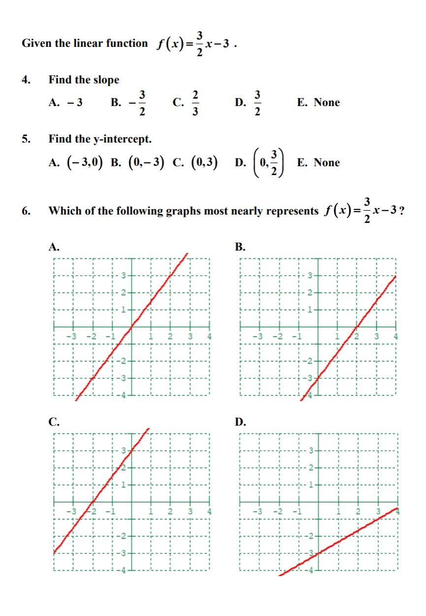 Solved Given The Linear Function F X 23x−3 4 Find The