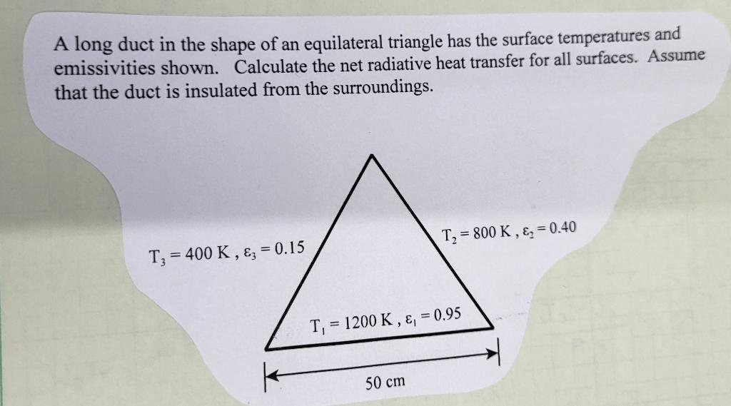 Solved A long duct in the shape of an equilateral triangle | Chegg.com