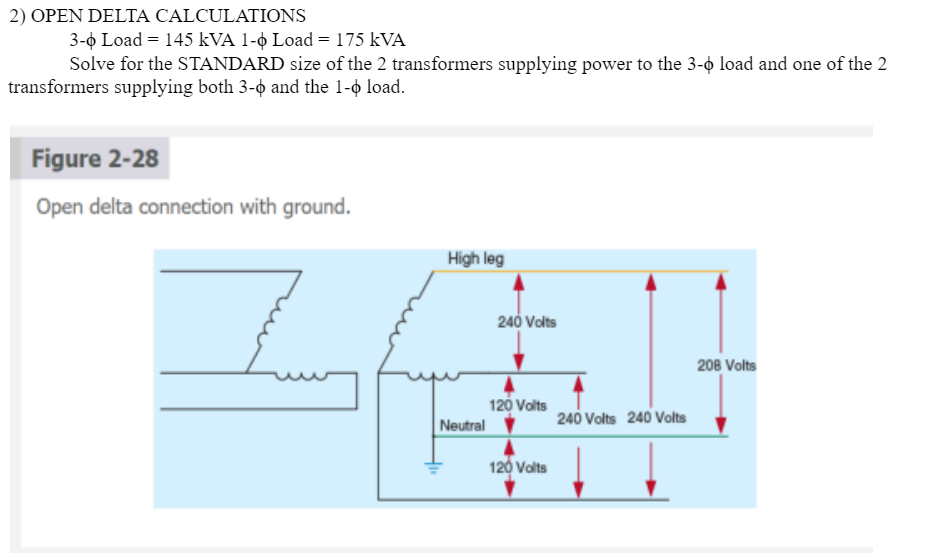 Solved 2) OPEN DELTA CALCULATIONS \\[ 3-\\phi \\text { Load | Chegg.com