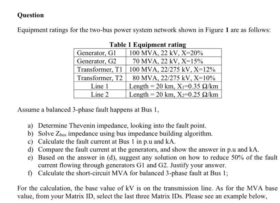 Solved Question Equipment ratings for the two-bus power | Chegg.com