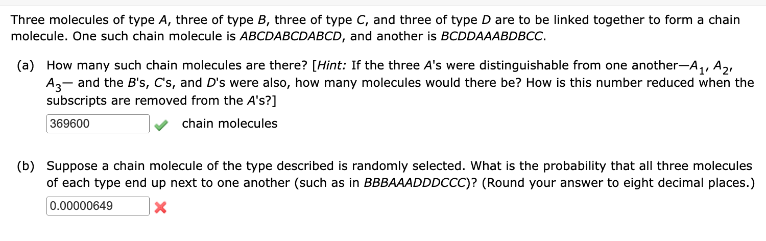 Three molecules of type \( ﻿A \), ﻿three of type \( | Chegg.com