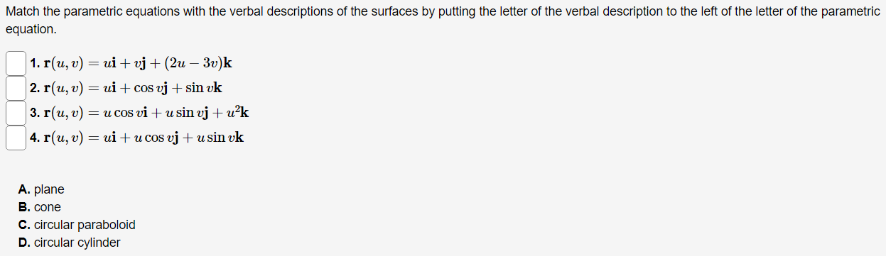 Solved Match the parametric equations with the verbal | Chegg.com