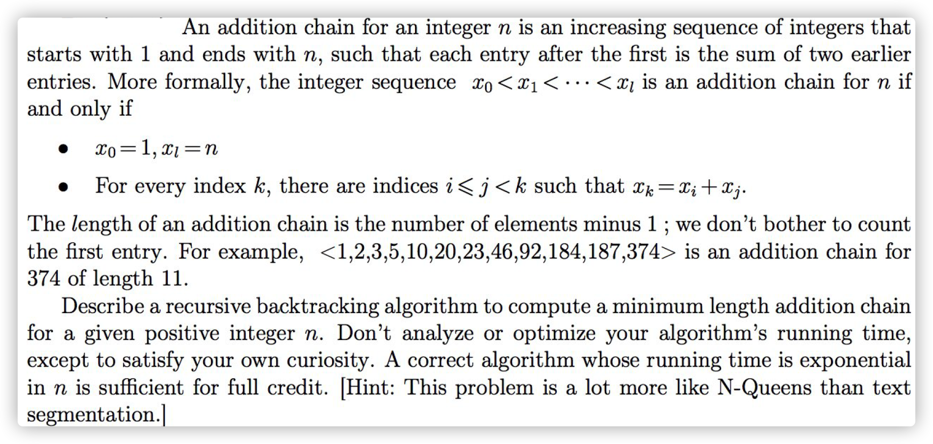 An addition chain for an integer n is an increasing | Chegg.com