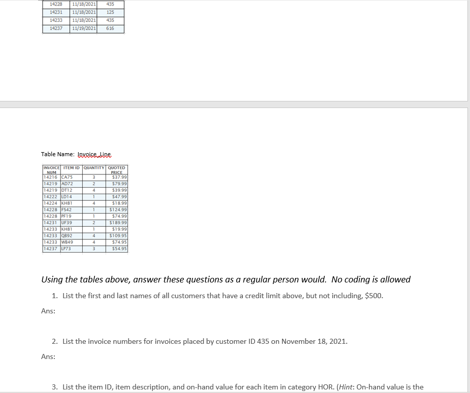 Solved Table Name: Customer CUSTID FIRST NAME LAST NAME | Chegg.com