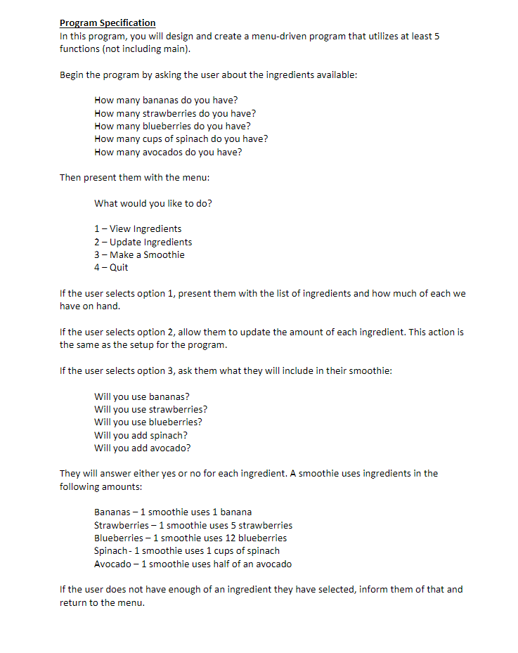 Solved Program Specification In this program, you will | Chegg.com