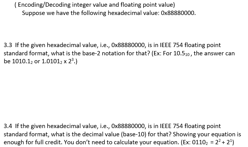 Solved Encoding Decoding Integer Value And Floating Point