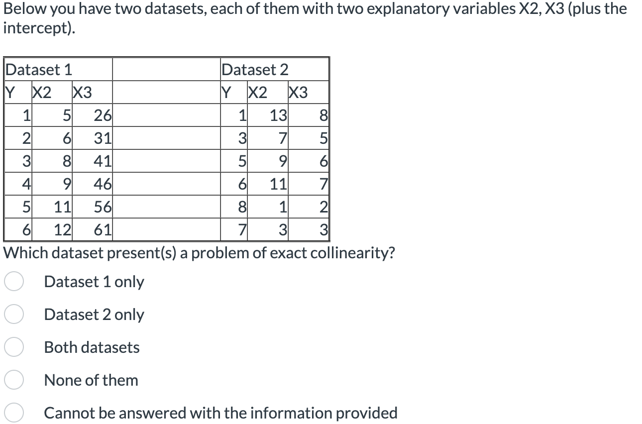 Solved Below you have two datasets, each of them with two | Chegg.com