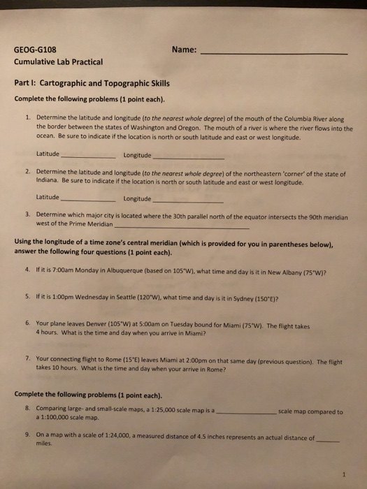 Solved GEOG-G108 Name: Cumulative Lab Practical Part I: | Chegg.com