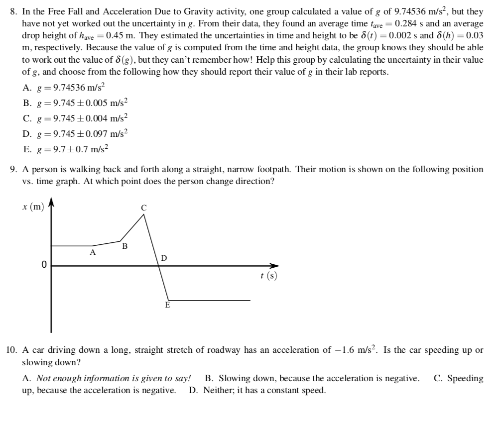 Solved 8. In the Free Fall and Acceleration Due to Gravity | Chegg.com