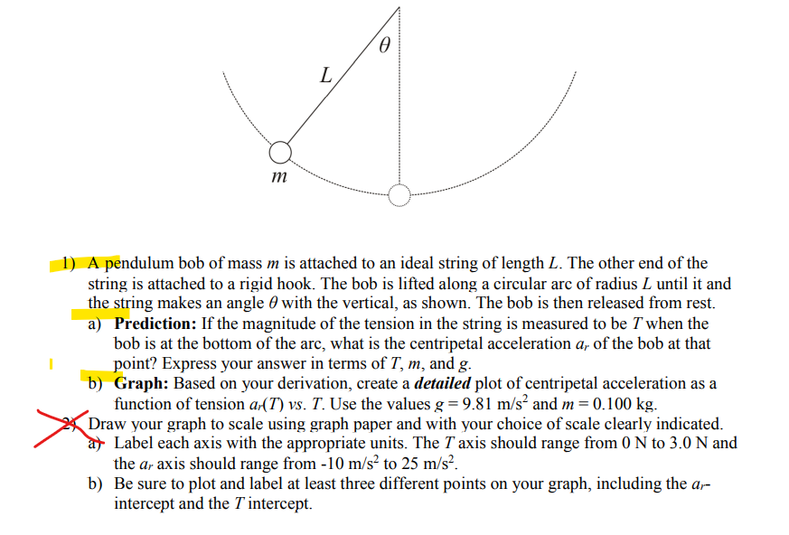 Solved 1) A pendulum bob of mass m is attached to an ideal | Chegg.com
