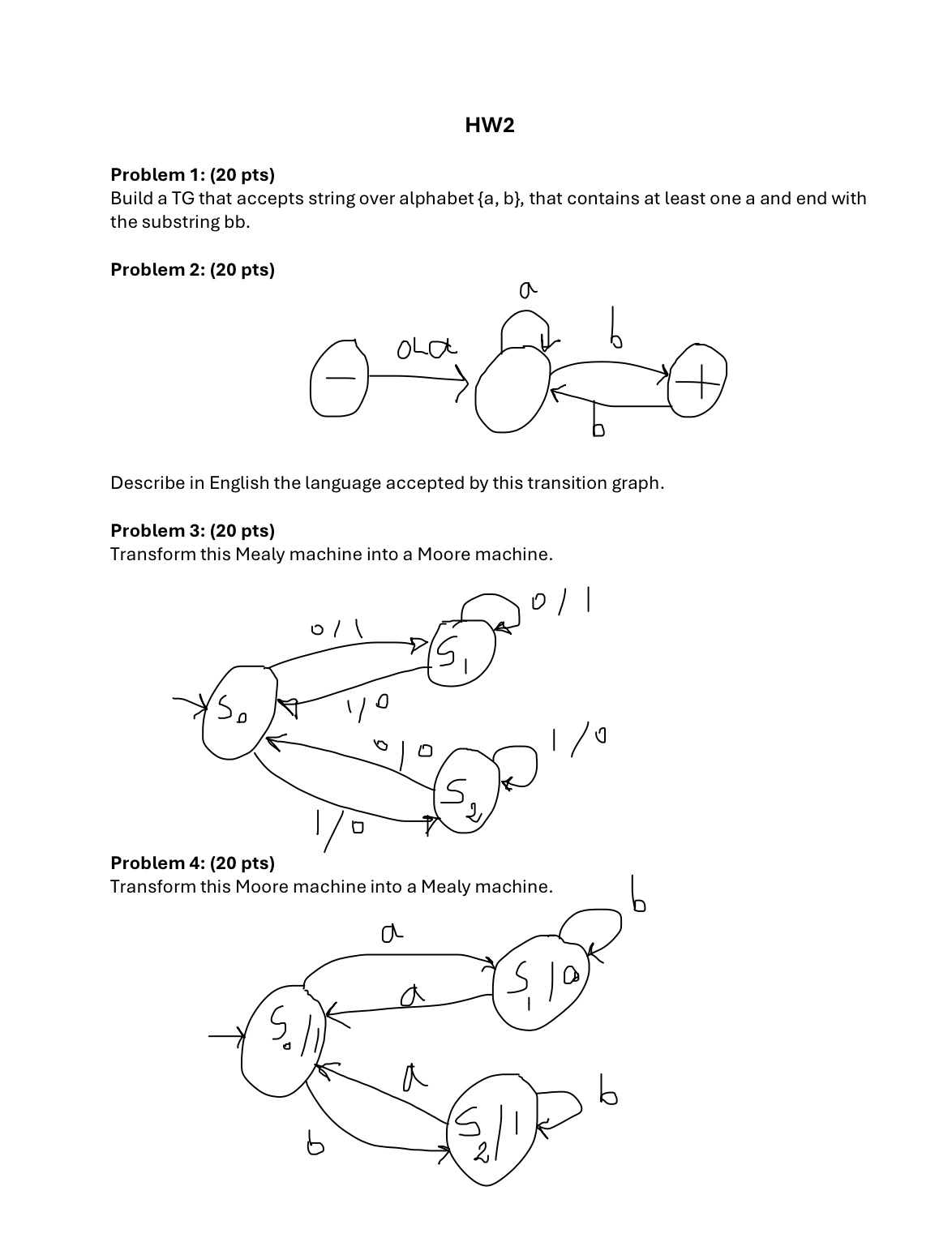 Solved Problem 1: (20 ﻿pts)Build a TG that accepts string | Chegg.com