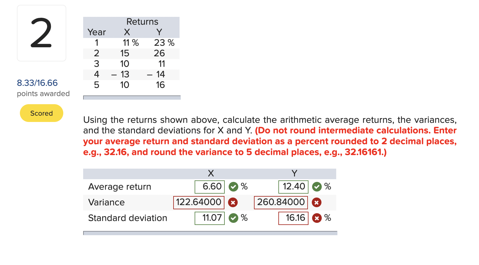 Using the returns shown above, calculate the | Chegg.com