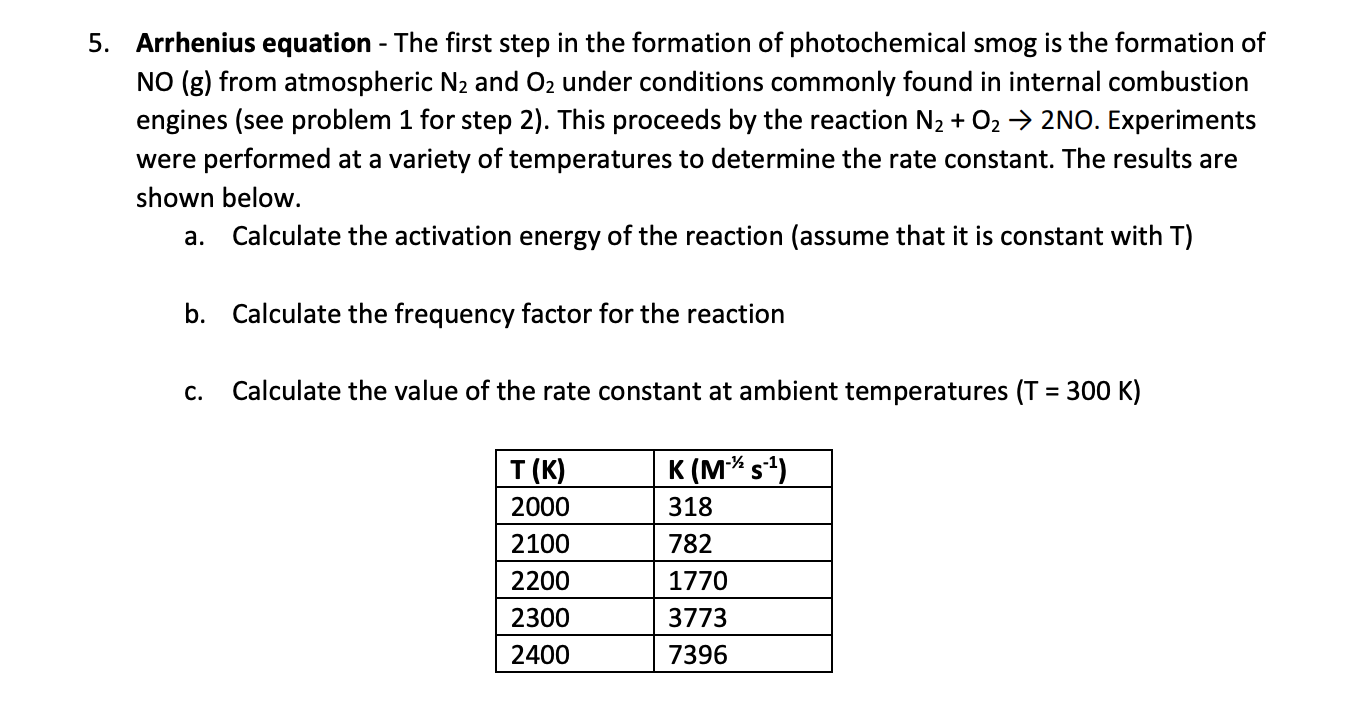 Solved Arrhenius equation - ﻿The first step in the formation | Chegg.com